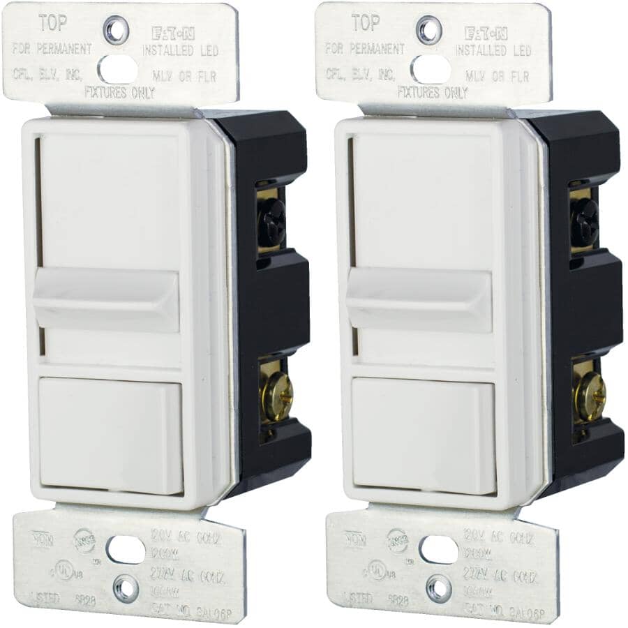 2 Pack 600 Watt Single Pole + 3 Way All Loads White Slide Dimmer Switc ...