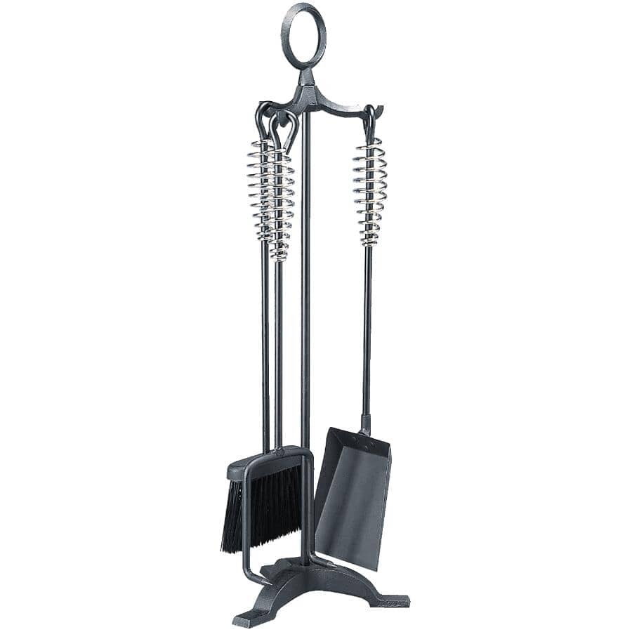 Chrome Wood Burning Fire Set - 28", Black, 4 Piece – Atkinson Home Hardware