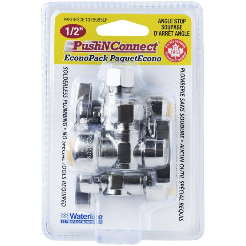 1/2" Push Fit x 3/8" Compression Push 'N' Connect Angle Supply Stop Va ...